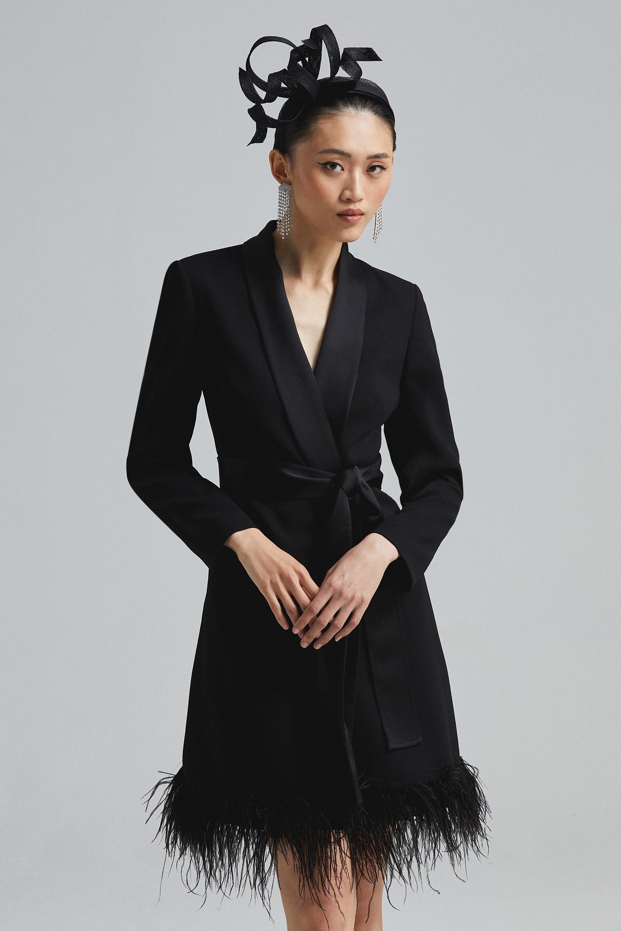 Dresses Premium Feather Hem Tuxedo Midi Dress Coast